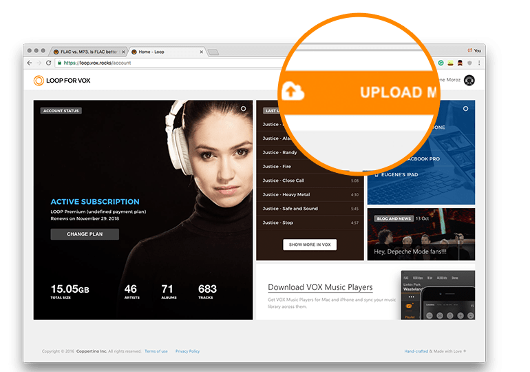 How to use: VOX Music Cloud on macOS, iOS and Windows systems. Upload ...